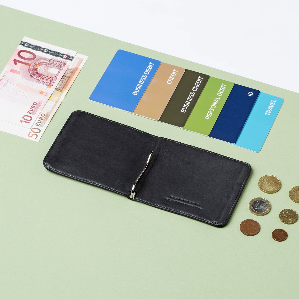 Distil Union - Wally Euro, Slim Leather Wallet with Coin Pouch and Money Clip (Ink)