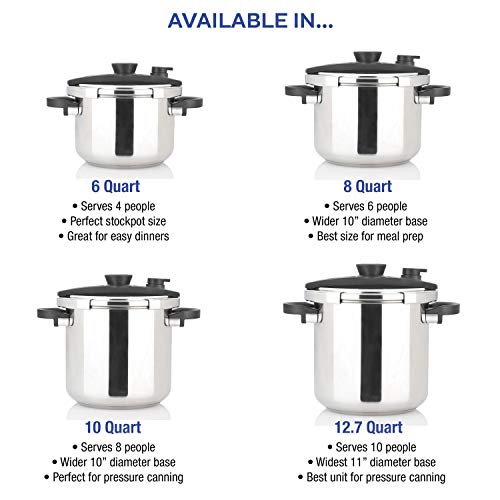 Zavor EZLock Stove Top Pressure Cooker 12 Quart - Canning Ready, Stainless Steel, Multi Pressure Levels, Easy Locking, Induction Ready, 4 Jar Canning Capacity, Digital Cookbook & Steamer Basket