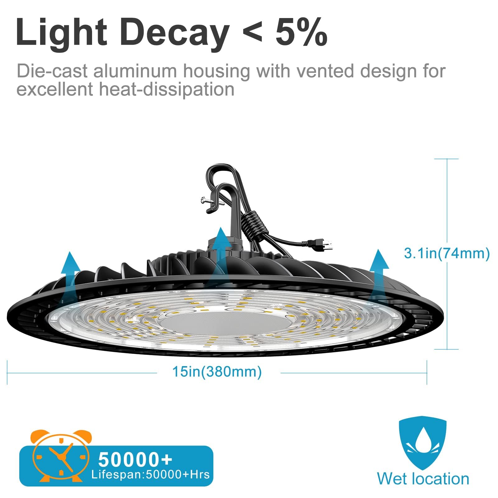 Lightdot Smart 200W LED High Bay Light Motion Activated High Bay LED Lights, AC100-277V US Plug UFO Lights for Warehouse Barn(Installation Height at Least 20FT)- 6Pack(Remote Buy Separate)