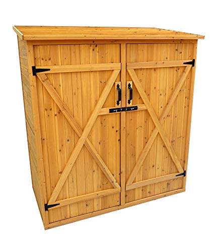 Leisure Season MSS6602 Medium Storage Shed - Brown - Outdoor Garden Tool Organizer Box - Lockable Waterproof Cedar Cabinet with Shelves and Wooden Doors - Stain Coating with Tongue and Groove Design