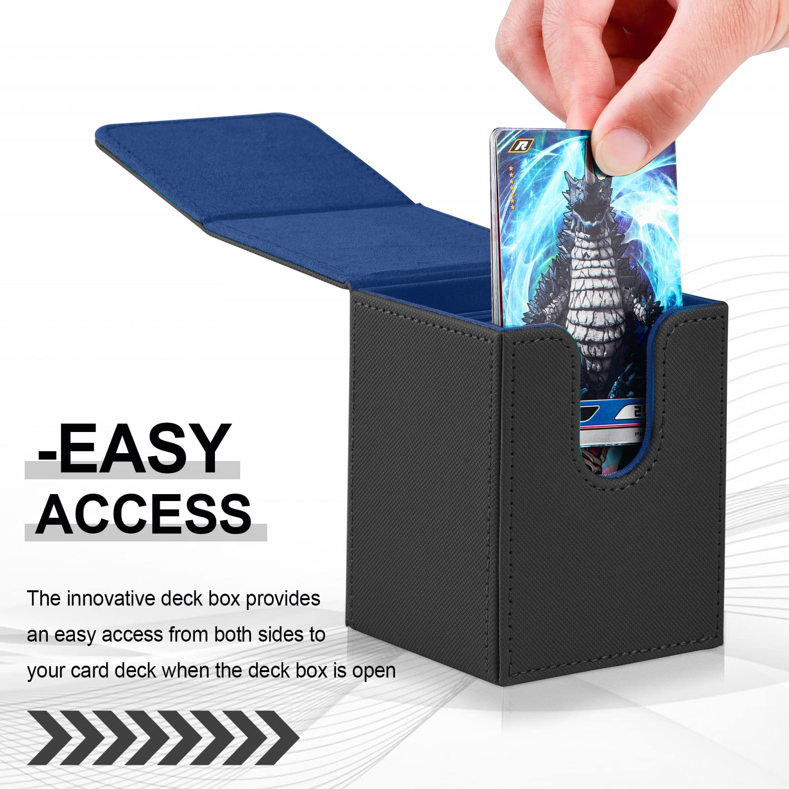 FCSELFLESS 2 Boxes Leather Card Deck Box with 2 Dividers Large Size Fit 100+ Plus (Black&White, Vertical)