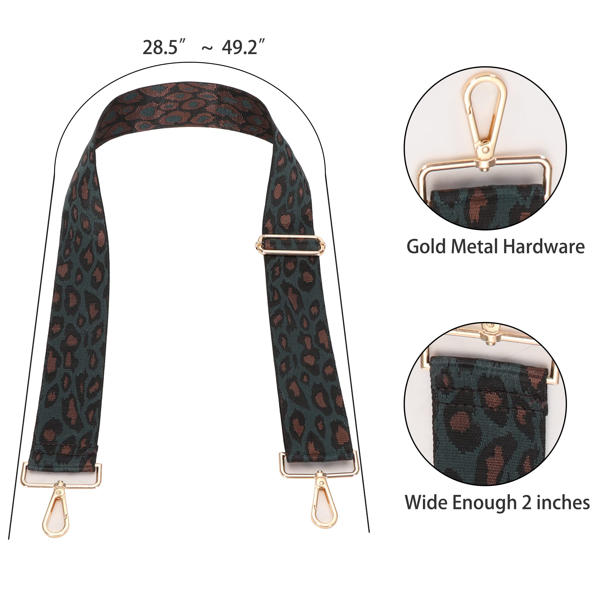 GINJKGO Purse Strap Replacement Crossbody - Guitar Straps for Handbags, Adjustable Canvas Bag Strap for Purses Leopard Print Pattern 2 inches