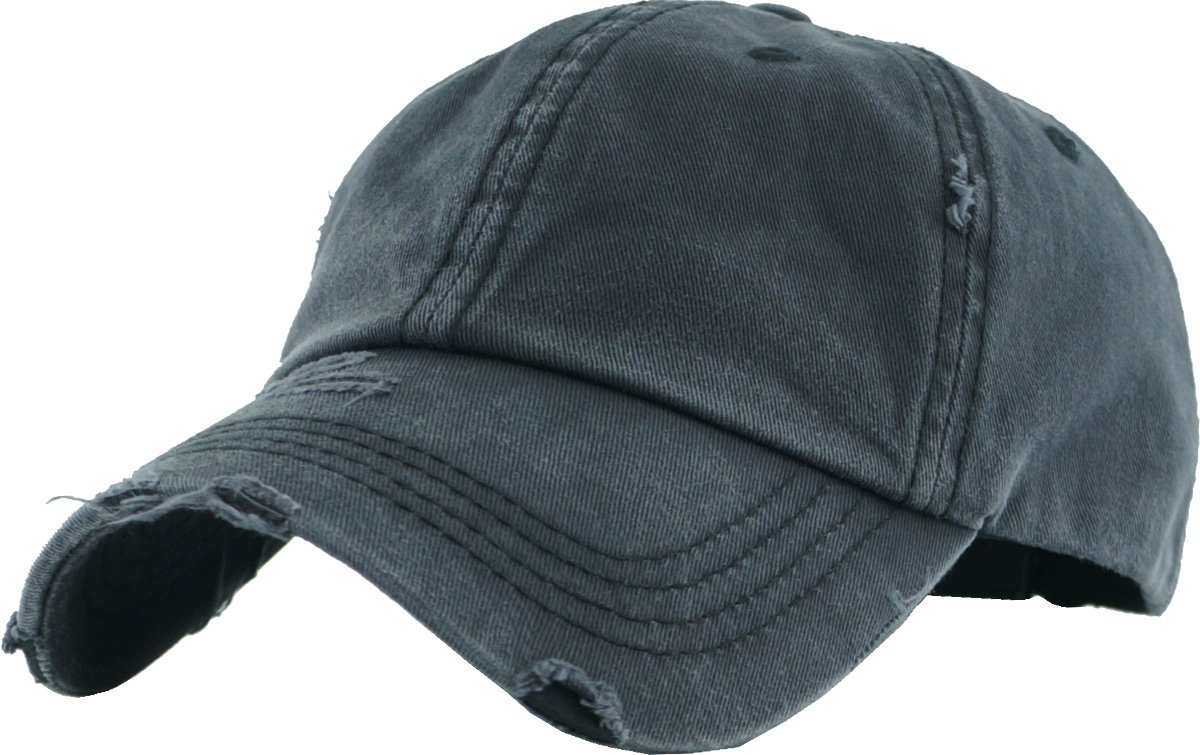Distressed Trucker Washed Dad Hat Messy Bun Baseball Pony Cap - Black