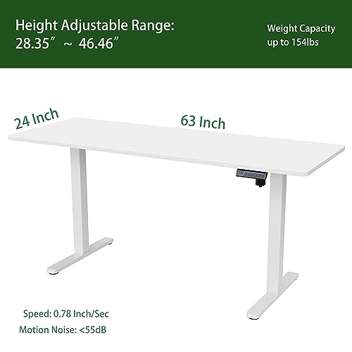 Lubvlook 63 Inch Electric Adjustable Height Standing Desk, Home Office Sit Stand Desk with Splice Board, 63" x 24", White