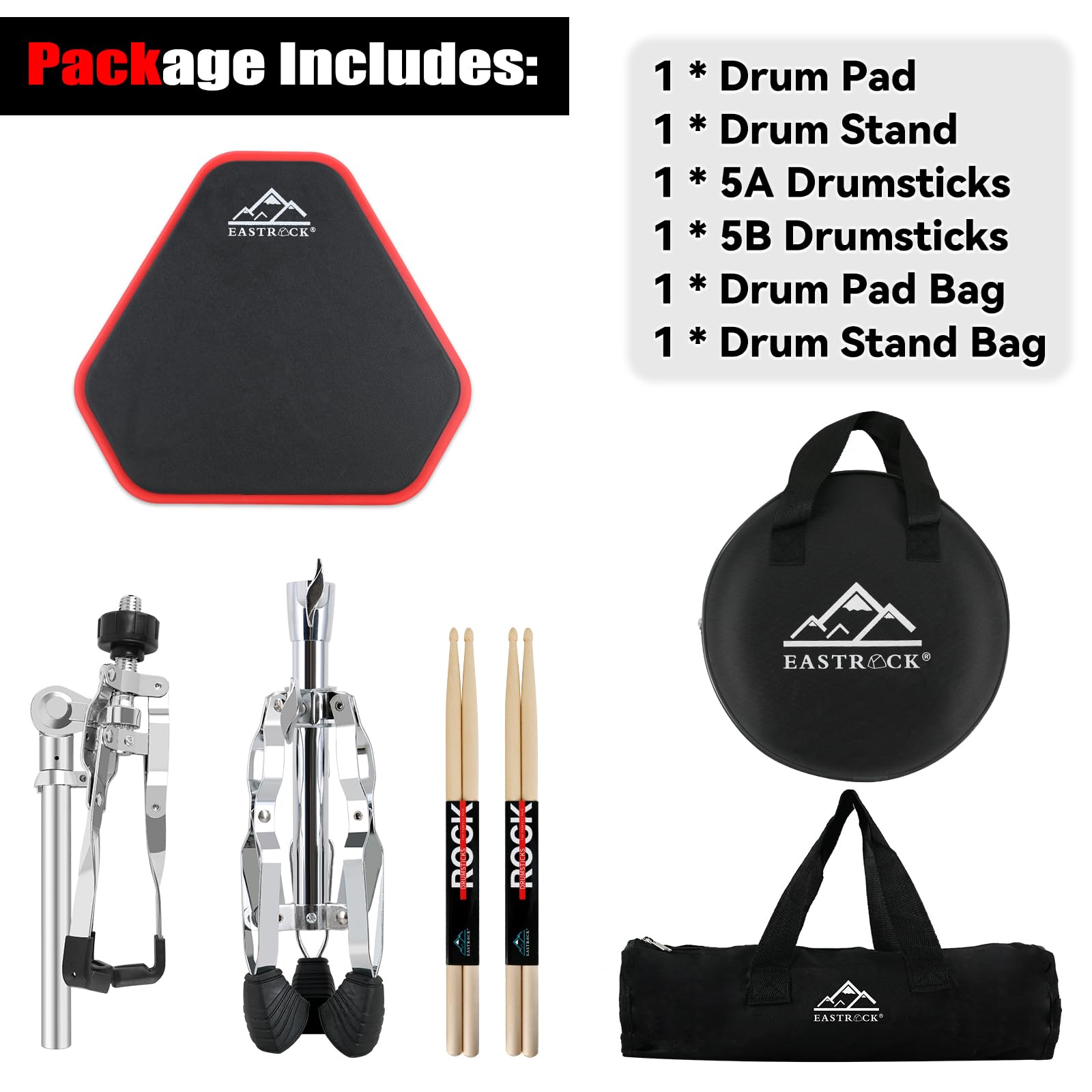 EASTROCK Practice Drum Pad With Stand, 11 Inches Double Sided Slient Silicone Drum Practice Pad, Silicone Dumb Drum with Drum Stand,Red+Black