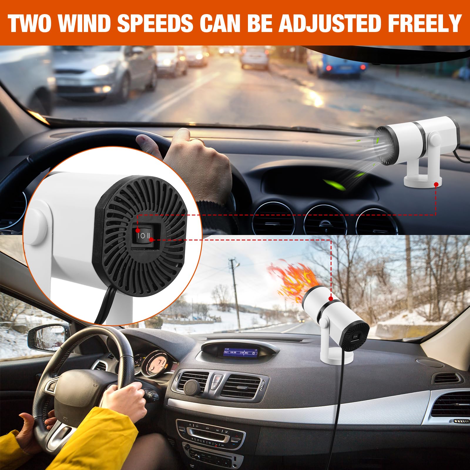 Datanly Portable Car Heater 12V Car Heater That Plugs into Cigarette Lighter, Defroster for Car Windshield, 150W 2 in 1 Heating and Cooling Fast Heating Defrost Defogger Rotation Fan(1 Pcs)