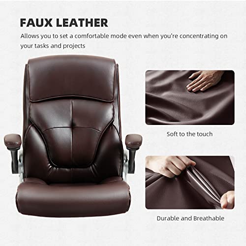YAMASORO Executive Office Chair,Ergonomic Chair with Lumbar Support,Comfortable Computer Desk Chairs Flip up Arms and Wheels Swivel Task Chair, Brown