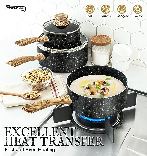 MICHELANGELO Saucepan with Lid, Nonstick 3 Quart Sauce Pan with Granite Coatings, Small Pot with Lid, Stone Sauce Pan 3 Quart, Sauce Pot