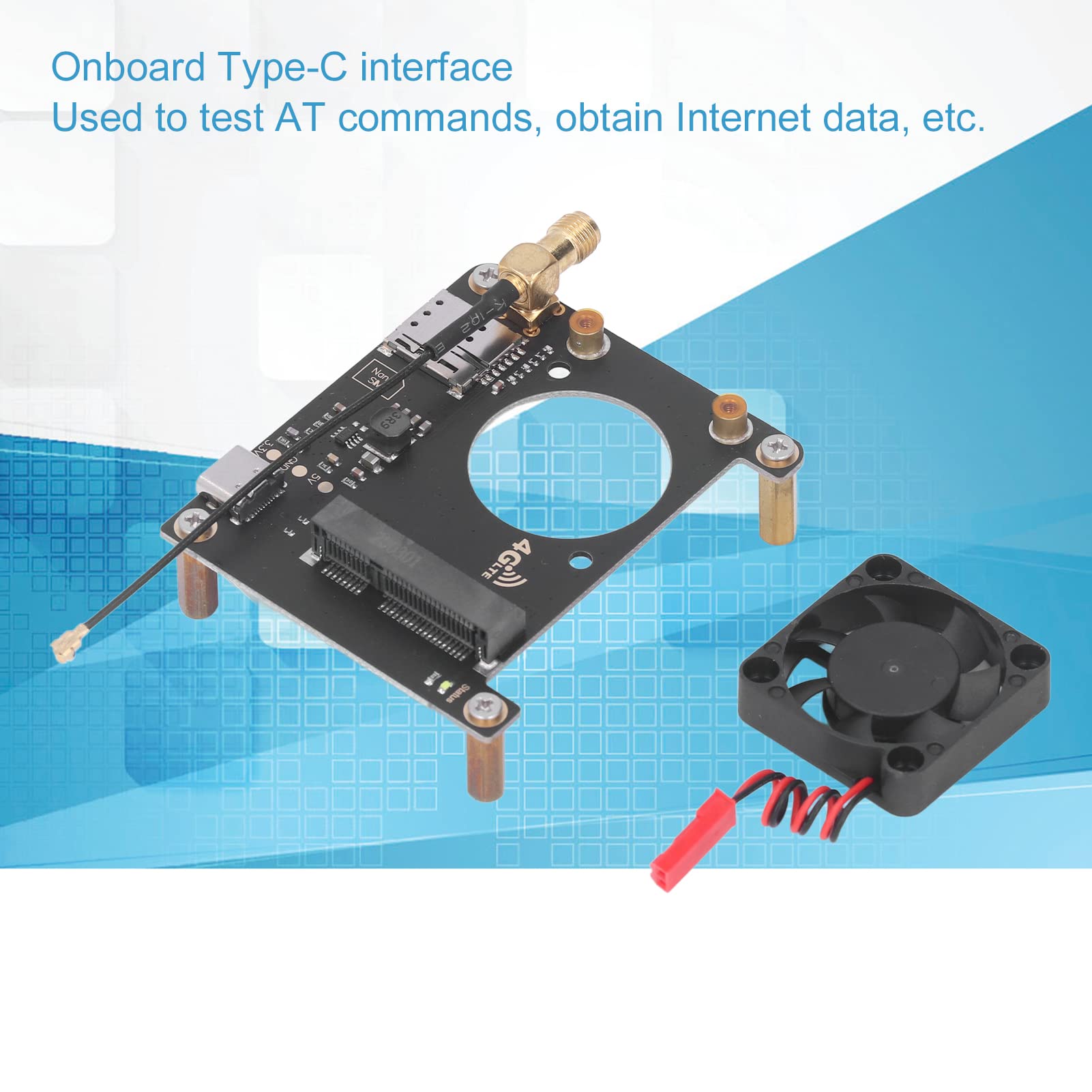 LTE 4G 3G Expansion Board Cooling Fan Module Kit Expansion Board Module Data Transmission HAT Module with Cooling Fan for Raspberry Pi 4B 3B