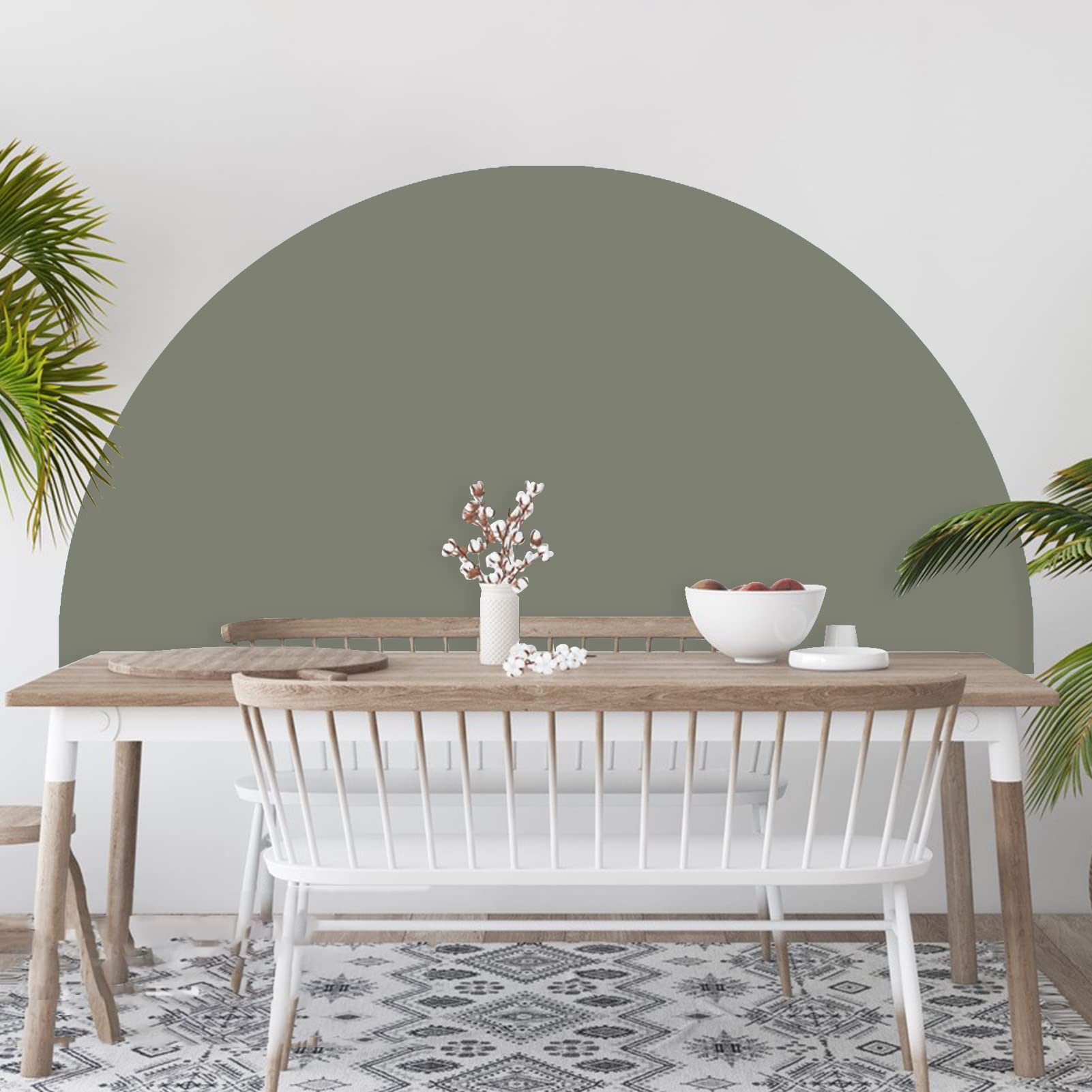 Half Circle Boho Headboard Decal - Semicircle Bohemian Style Wall Decor, Removable Boho Wall Sticker for Bedroom Living Room Nursery Bed Hotel Corridor Decoration, 66”x33”,Morandi Colors (Beige Green)