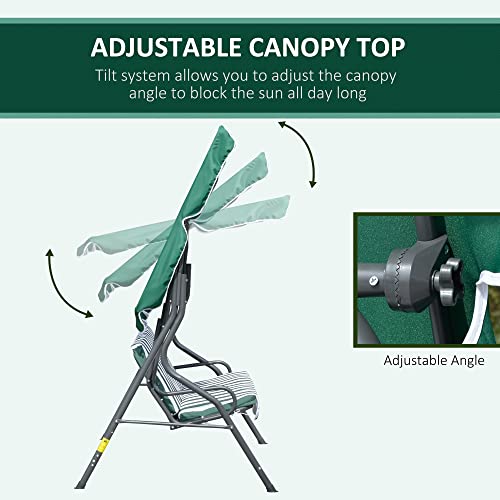 Outsunny 3-Person Porch Swing with Canopy, Patio Swing Chair, Outdoor Canopy Swing Bench with Adjustable Shade, Cushion and Steel Frame, Green