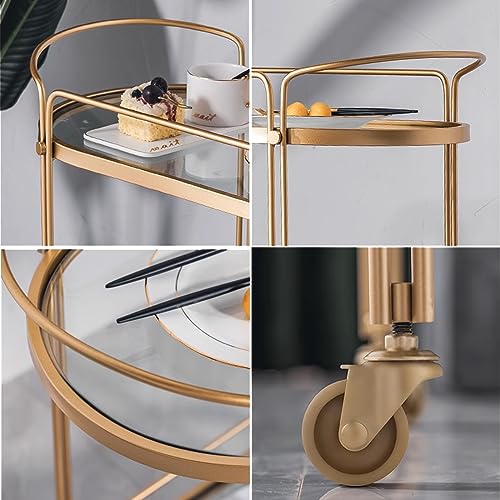 VLOBAOM Modern Rolling Serving Bar Cart, 2-Tier Oval Home Coffee Table Trolley, Kitchen Storage Shelf with Wheels for Living Room, Dining Room, Bathroom,25''Dx14''Wx29''H,Gold