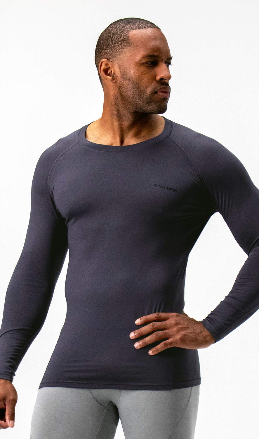 DEVOPS 2 Pack Men's Thermal Long Sleeve Compression Shirts (X-Large, Black/Charcoal)