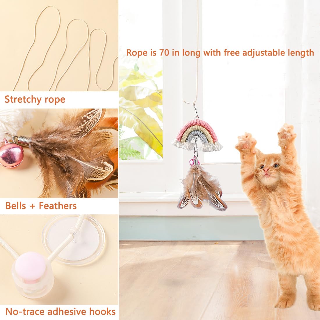 Generic Cat Chew Toys 5 Piece Set, Indoor Interactive Teasing Cotton Rope Feather Toys, Safe Dental Cleaning and Teething Toys for All Cats