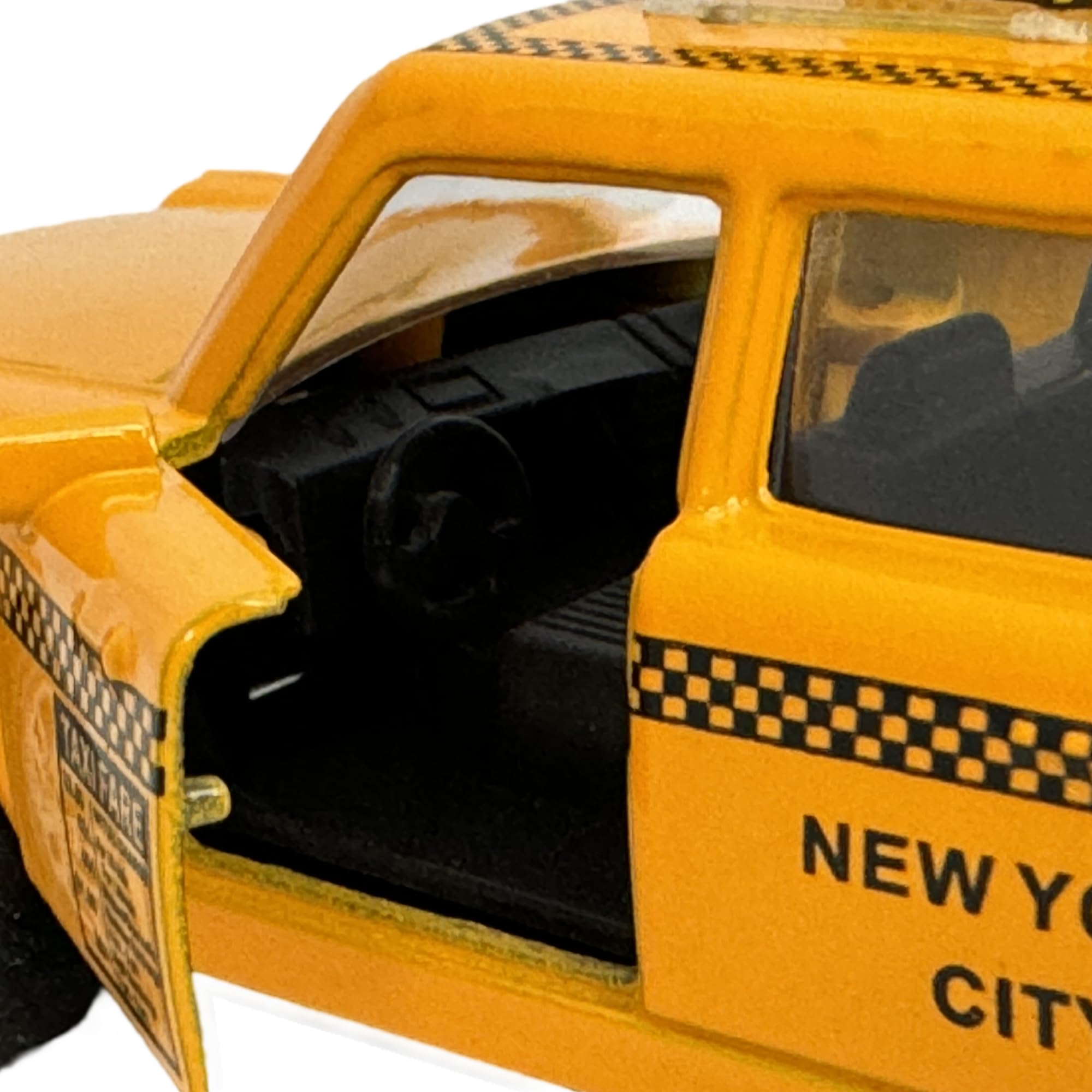 NYC Taxi in Yellow Cab with Pullback Action, Die Cast New York City Taxi Toy (No Sound)