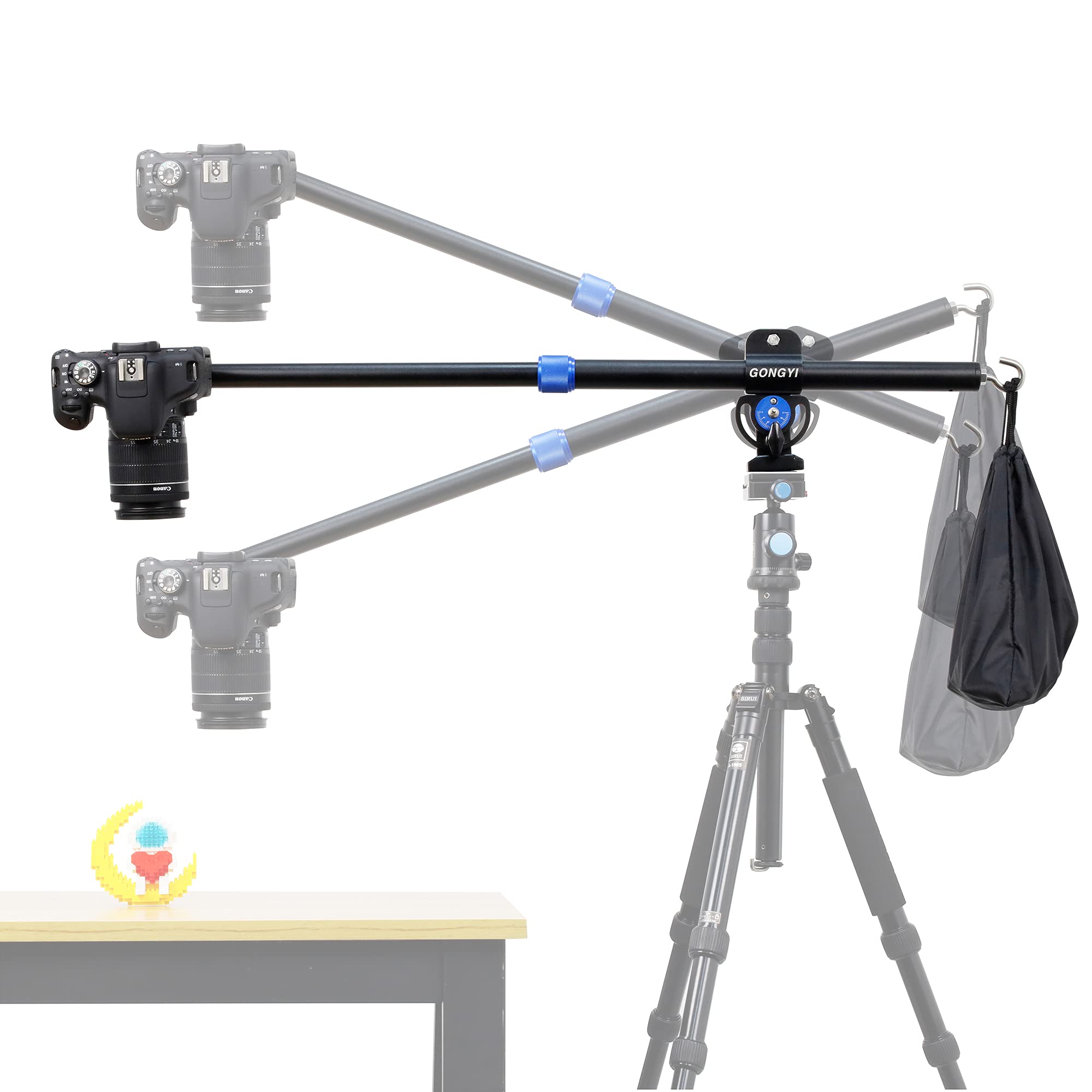 Gongyi CM80 1.4ft-2.6ft Adjustable Tripod Boom Arm with Universal Tripod Clamp & Counter-Weight Bag Camera Overhead Mount Tripod Extension Arm Stand with Ball Head