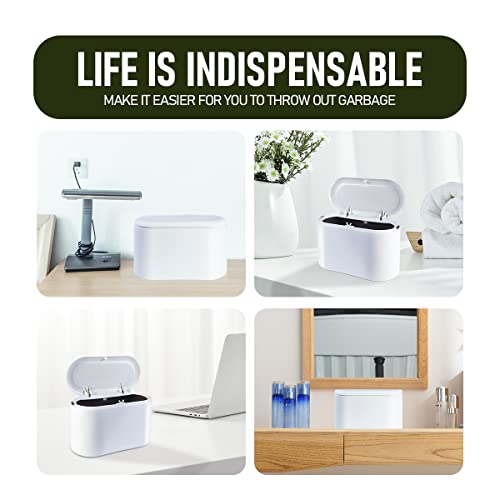 MICMXMO Mini Desktop Trash Can with Lid Office Countertop Trash Bin Push-Type Small Garbage Can Dresser Kitchen Bathroom Desktop Plastic Garbage Bin (White)