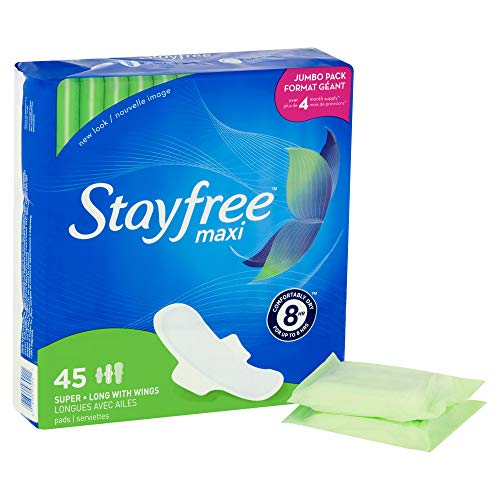 Stayfree Maxi Super Long Pads with Wings For Women, Reliable Protection and Absorbency of Feminine Periods, 45 count