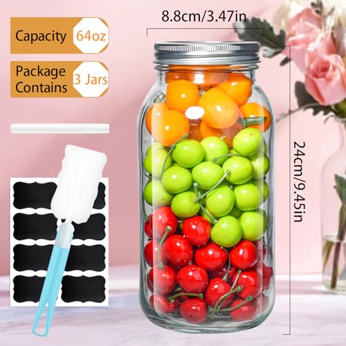 Ltzmcmy 64 oz Mason Jars Wide Mouth,3 Pack Large Half Gallon Mason Jar with Airtight Lids,Air Tight Glass Pickling Jars for Canning,Fermenting,Food Storage