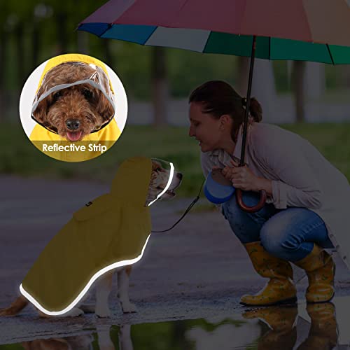 SlowTon Dog Raincoat, Adjustable Dog Rain Jacket Clear Hooded Double Layer, Waterproof Dog Poncho with Reflective Strip Straps and Storage Pocket for Small Medium Large Dogs(L)