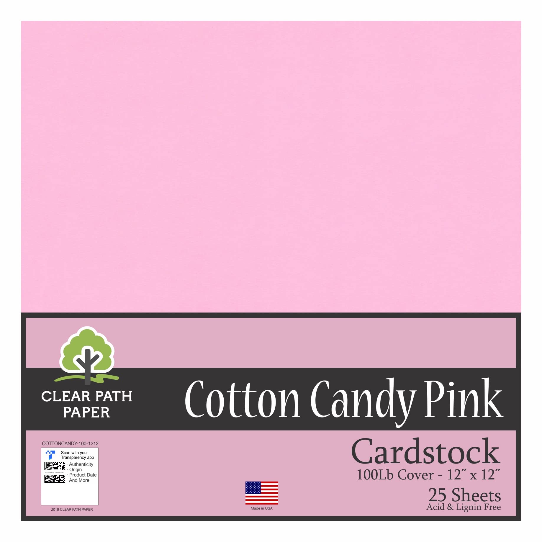 Cotton Candy Pink Cardstock - 12 x 12 inch - 100Lb Cover - 25 Sheets - Clear Path Paper