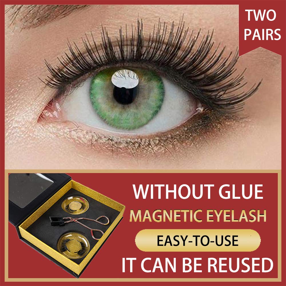 DIKAYI Magnetic Eyelashes Applicator Tool Kit,Glue-free Magnetic Eyelash Clip,Eyelashes Short Set with 2 Pairs Magnetic False Eyelashes,Magnetic Eyelashes No Eyeliner(NATURAL STYLE)