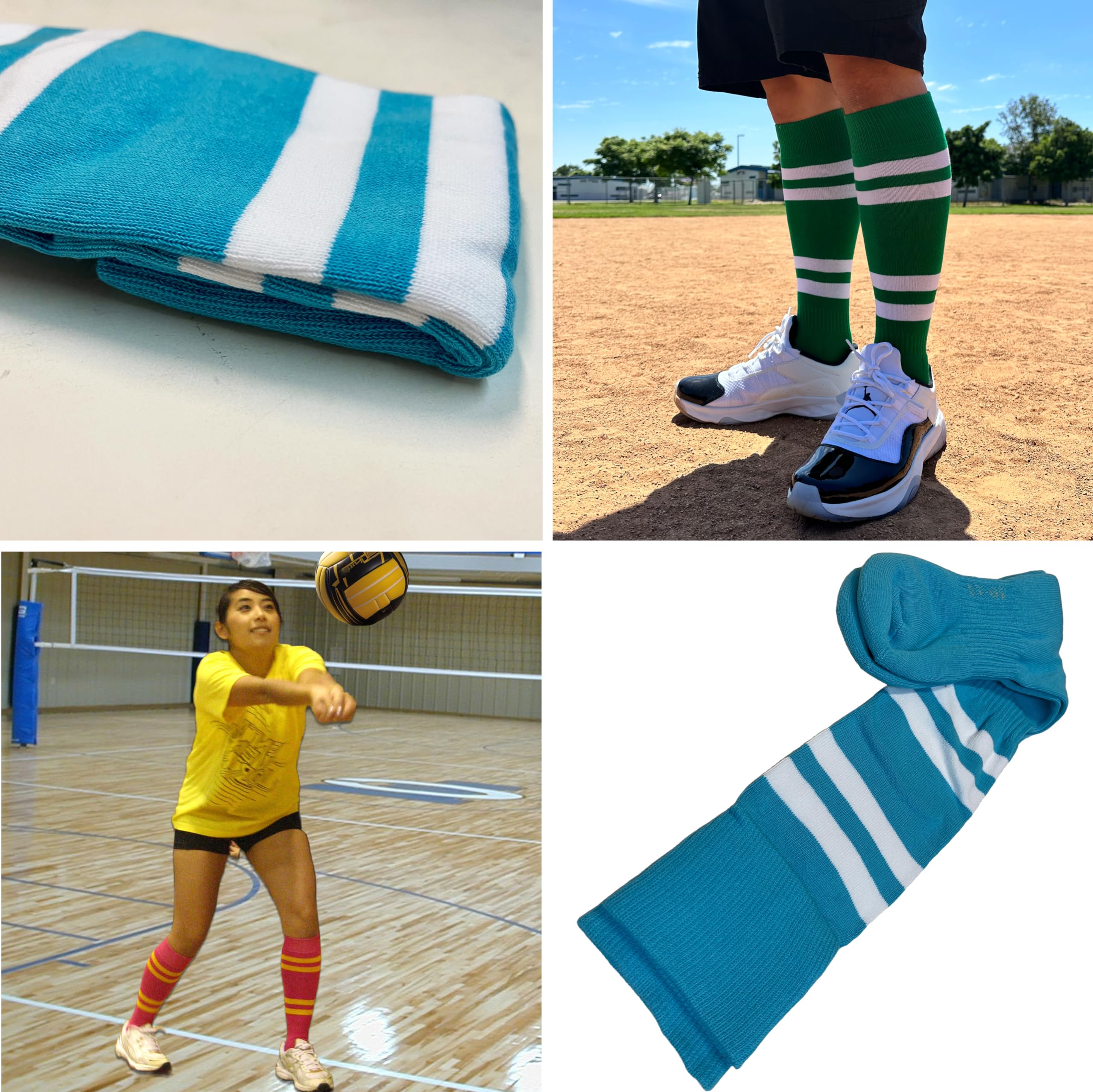COUVER Unisex White Striped Knee High Softball/Sports Socks, Blue, Medium Size, 1 Pair