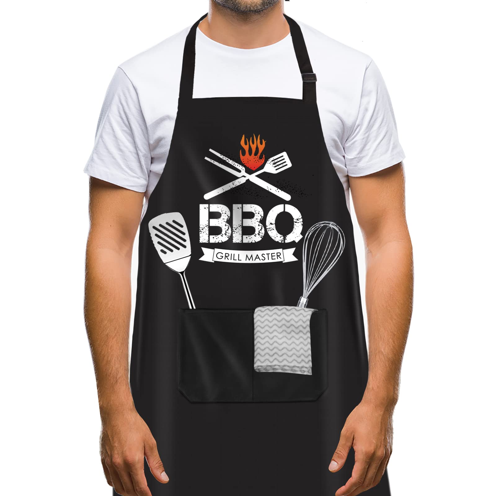 Grill Master - BBQ Apron Funny Grill Apron with 2 Pocket Adjustable Neck Strap Cooking Apron for Birthday, Christmas, Thanksgiving, Father's Day Gifts for Dad, Husband, Friends