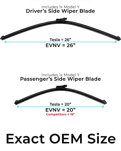 EVNV Tesla Model Y Windshield Wiper Blades - Streak Free Performance - OEM Replacement 26" + 20" Wiper Blade Set - Fits 2020-2022 Model Y