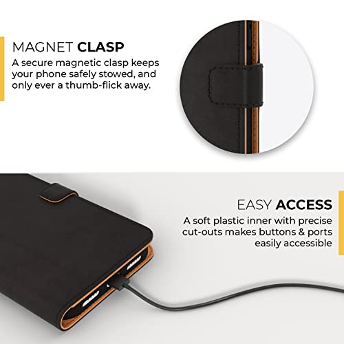 Snakehive iPhone 14 Plus Leather Case | Genuine Leather Wallet Phone Case with Card Holder | Flip Folio Case/Cover with Stand | Compatible with iPhone 14 Plus | (Black)
