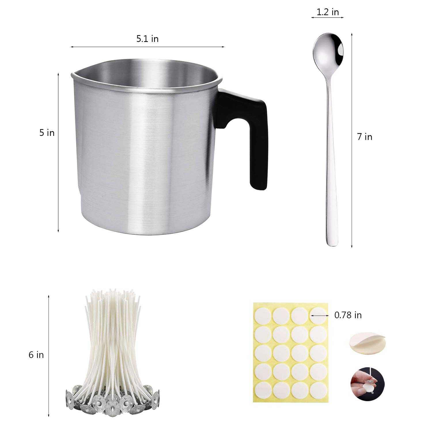DIY Candle Making Kit, Candle Making Pouring Pot Wax Melting Pot Pouring Pitcher for Making Candles, Soap, Chocolate, with 50 Pieces Candle Wicks, Spoon and Candle Wicks Holder