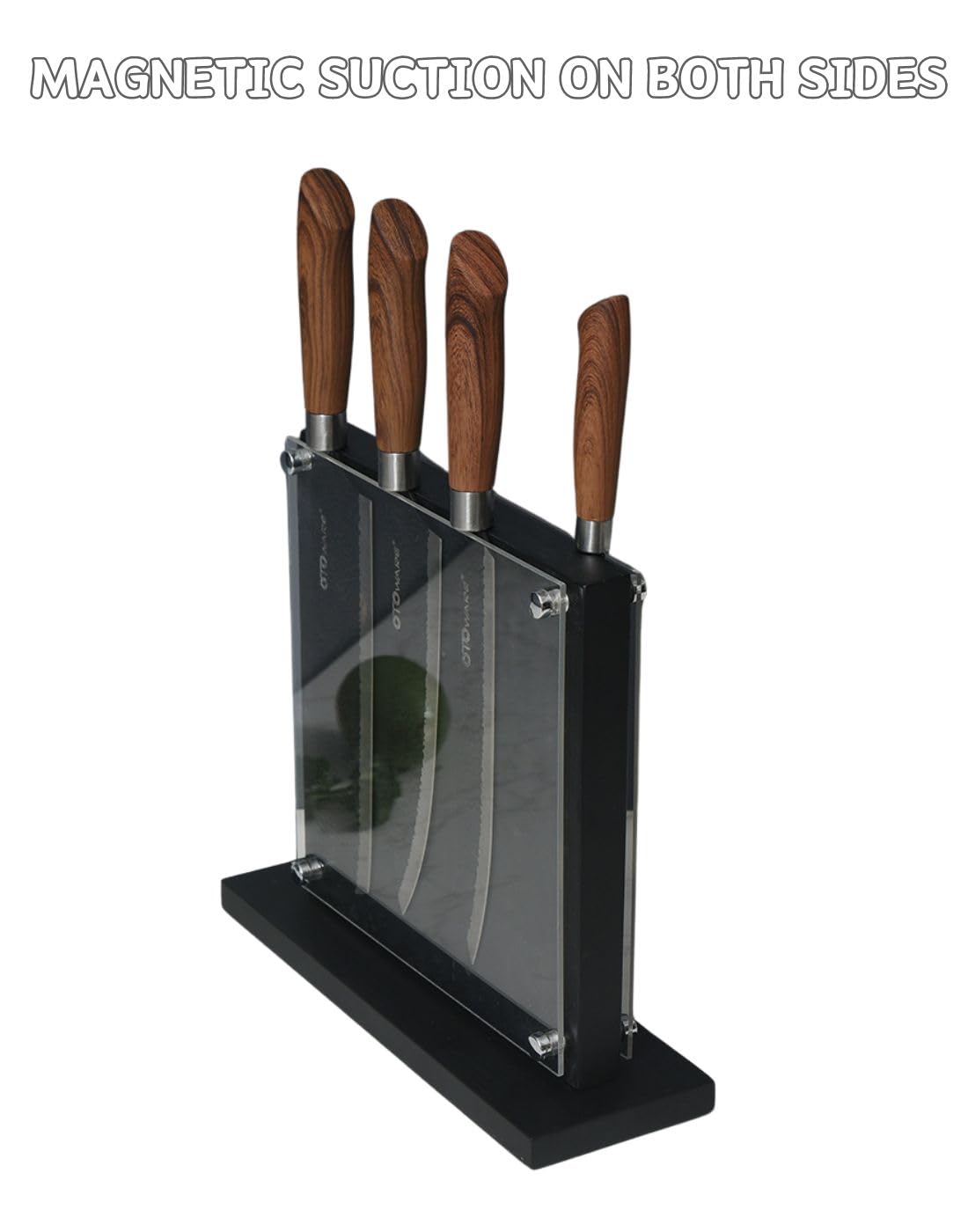 Magnetic Knife Block with Acrylic Shield, Pine Wood Knife Holder Rack,Double Sided Knife Storage Stand for Kitchen Storage (Without Knives )
