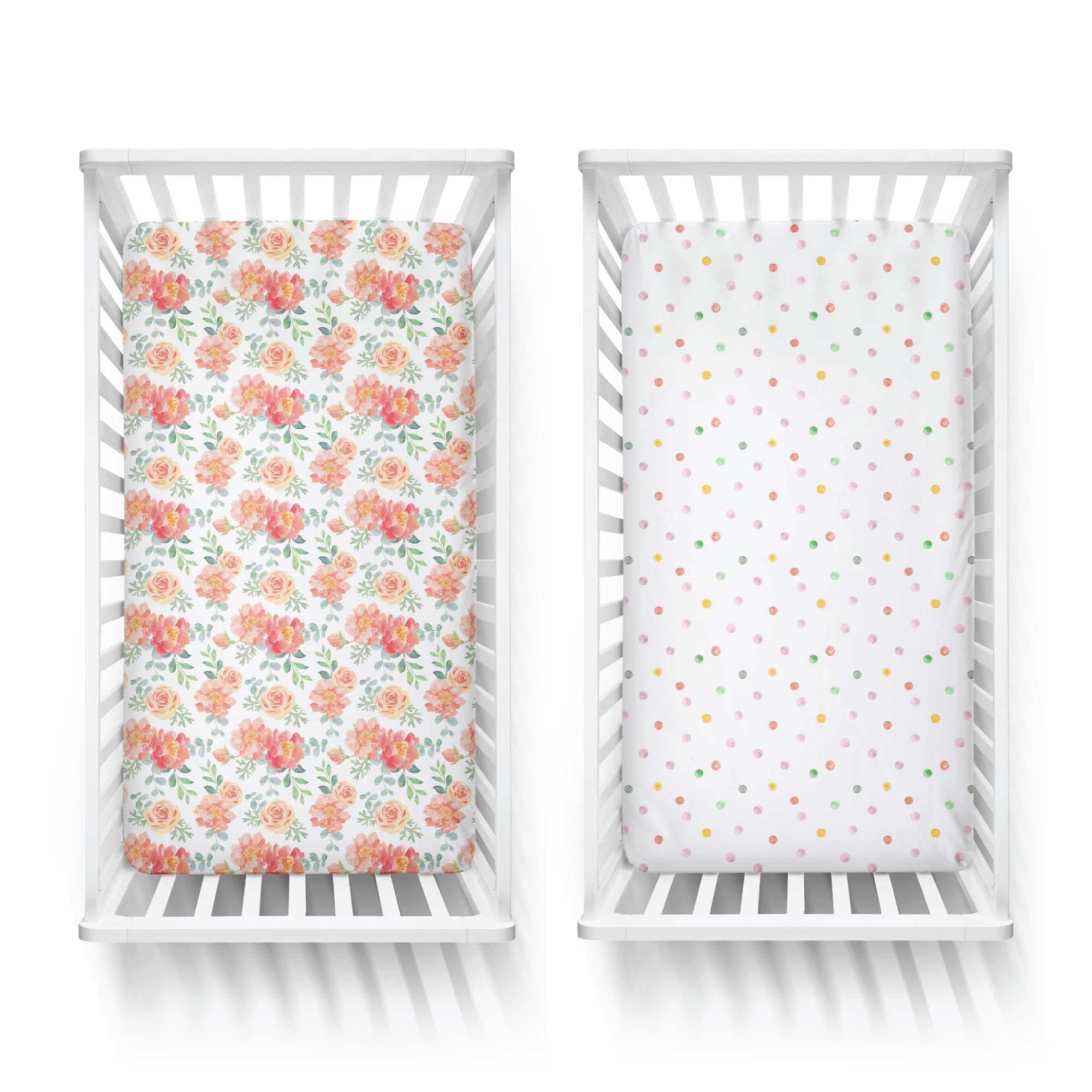 Featherhead™ 2-Pack Fitted Crib Sheets - 100% Cotton - 52" x 28" x 9" for Standard Crib and Toddler Mattress (Percale Garden Floral)