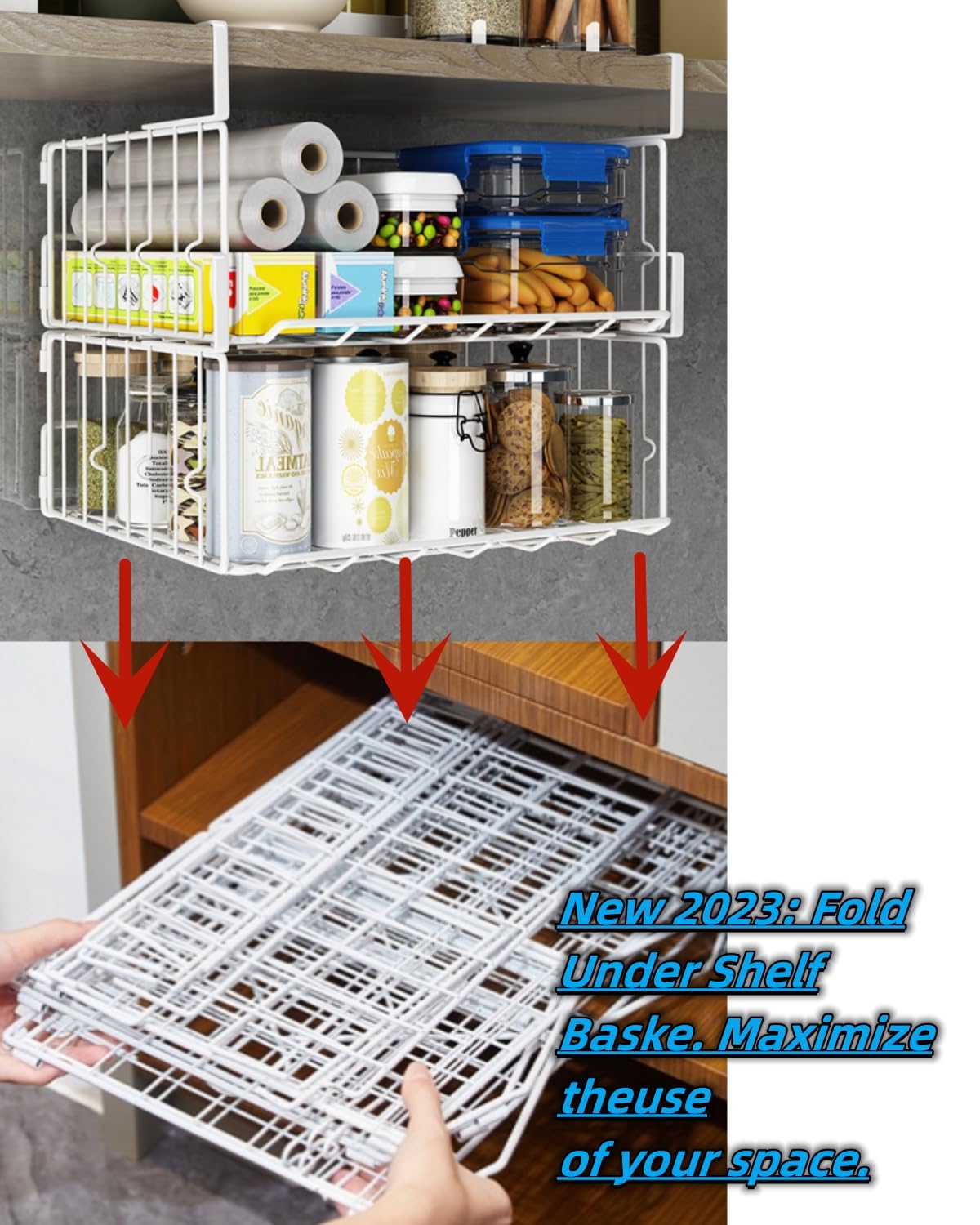 Couwilson ππ§πππ« ππ‘ππ₯π πππ¬π€ππ Storage 2Pack - 12.6in Metal Under Cabinet Shelf, Hanging Wire Basket Shelves, Undershelf Storage Basket for Kitchen Pantry Bookshelf