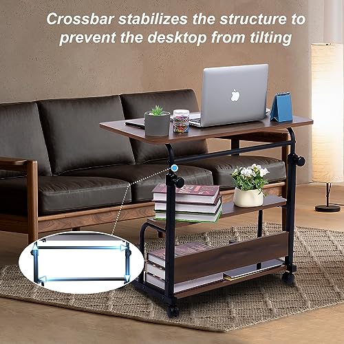 Portable Desk Small Desks for Small Spaces Laptop Table Brown Rolling Adjustable Desk on Wheels Mobile Couch Desk for Bedroom Home Office Computer StandingĀ Desk Student Desk with Storage 32x16 Inch