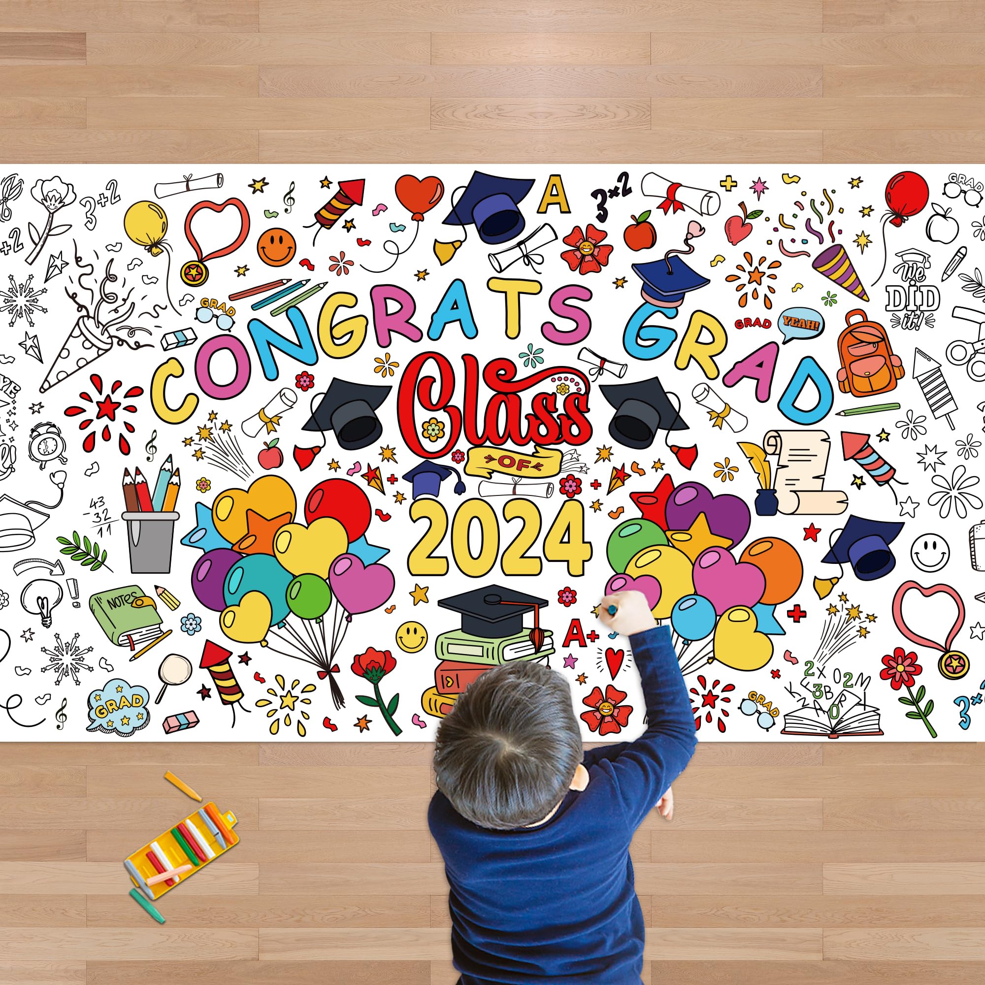 OHOME Graduation Giant Coloring Poster/Tablecloth - Kindergarten Graduation Gifts - 30 x 72 Inches Jumbo Coloring Banner Kids Crafts Games,Kindergarten Graduation Decorations for 5th Grade Preschool