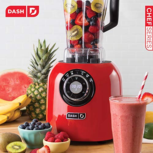 Dash Chef Series 64 oz Blender with with Stainless Steel Blades + Digital Display for Coffee Drinks, Frozen Cocktails, Smoothies, Soup, Fondue & More, 1400-Watt - Red
