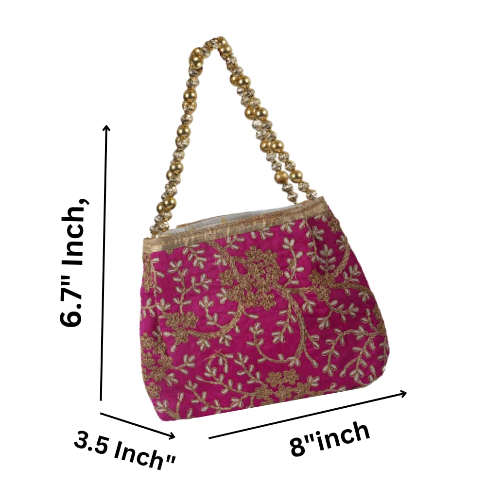 Ekavya Indian Ethnic Potli Bag wedding purse jewelry purse for girls (Dark Pink)