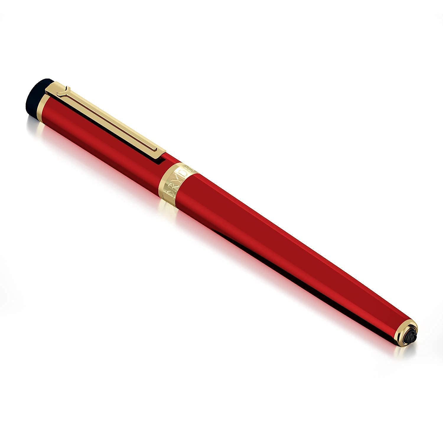 Dryden Designs Fountain Pen - Medium Nib | Includes 24 Ink Cartridges (12 Black 12 Blue) and Ink Refill Converter | Calligraphy Pen, Consistent Writing, Smooth Flow -Royal Red