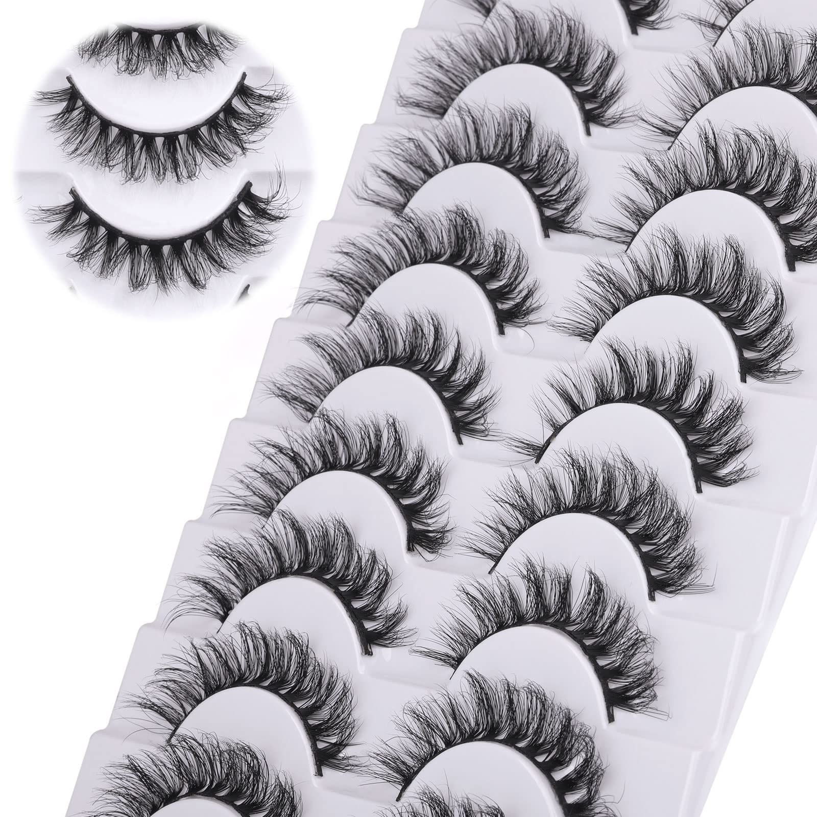 False Eyelashes Natural Look Fluffy Mink Lashes zanlufly Wispy False Eye lashes 14MM Curly Eyelashes 3D Thick Soft Handmade Reusable Fake Eye lashes Pack