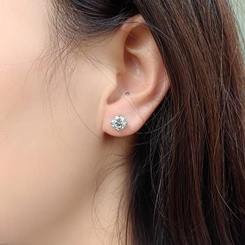 DovEggs 10K White Gold Post 2CTW 6.5MM Lab Grown Moissanite Stud Earrings Sterling Silver Push Back for Women (10K White Gold Posts)