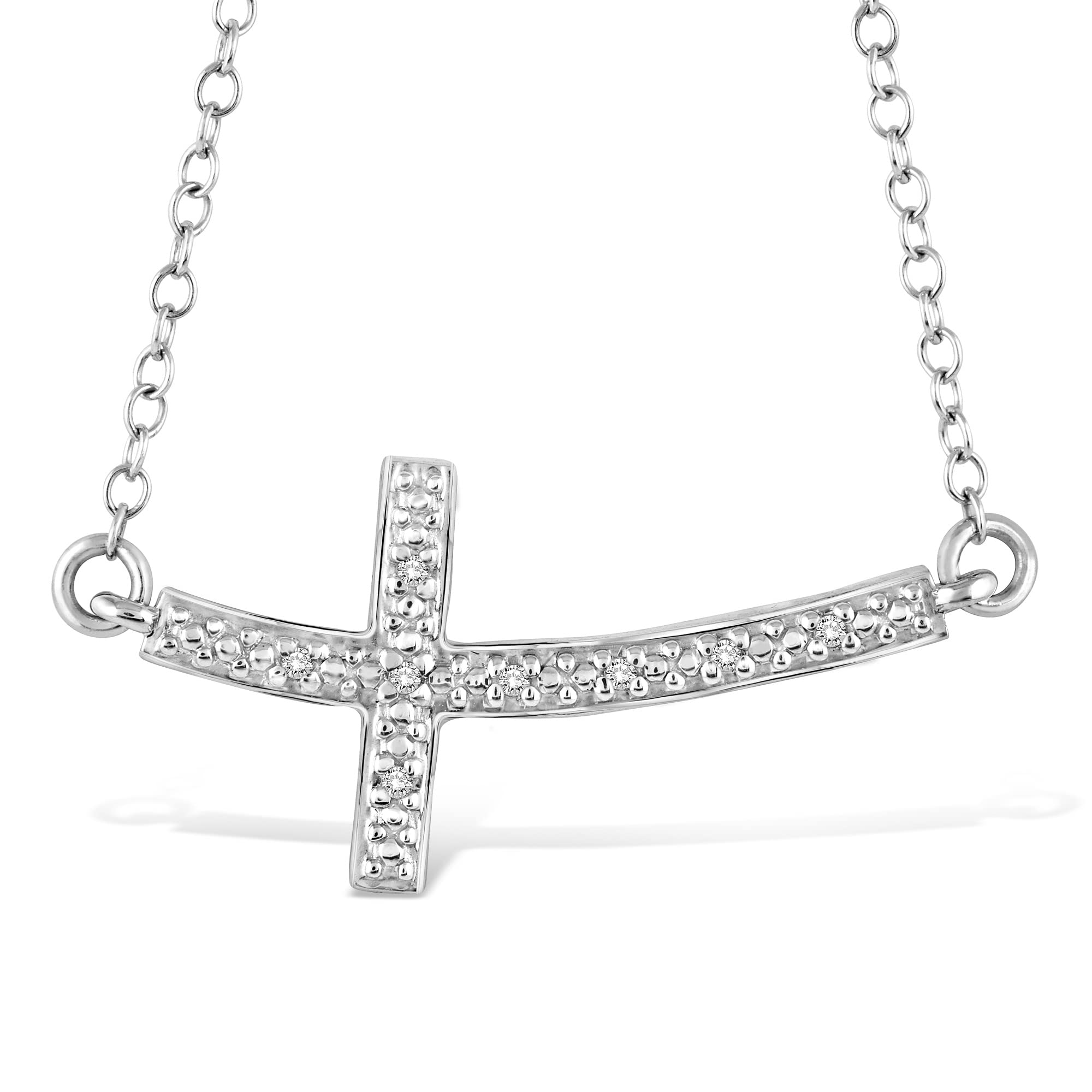 Evoque Sideways Cross Necklace For Women(1/50 Ctw) β Fine Jewelry - 18" Sterling Silver Chain