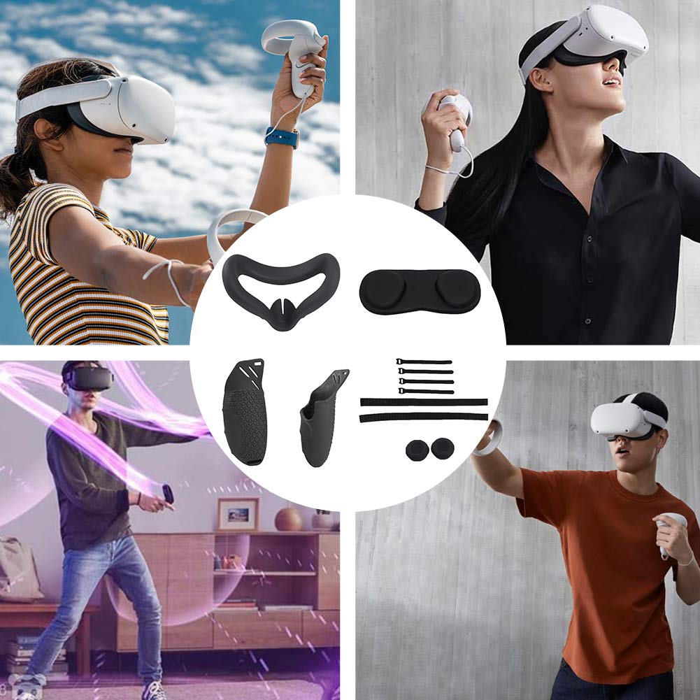 EKDJKK 6-in-1 Accessories for Oculus Quest 2, Touch Controller Grip Cover, Facial Pad, Protective Lens Cover, Reduce Face Pressure Comfortable Touch, Family Holiday Bundle