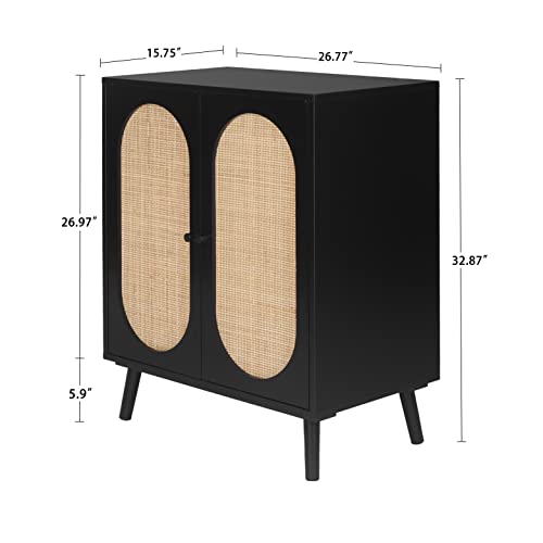 ORRD Sideboard Buffet Cabinet, High Kitchen Storage Cabinet with Rattan Doors and Adjustable Shelves, Accent Home Furniture for Living Room, Bedroom (Black)