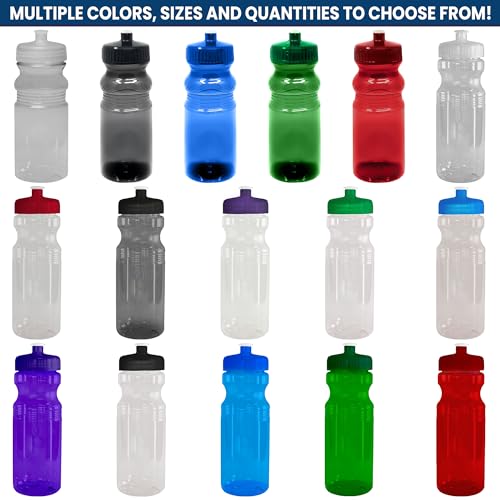 CSBD 24 oz. Bulk Water Bottles, 10 Pack, Made in USA, Blank Plastic Reusable Water Bottles for Gym, Cycling, BPA Free, Plastic Water Bottles Pull Top Cap for Sports, Translucent Red