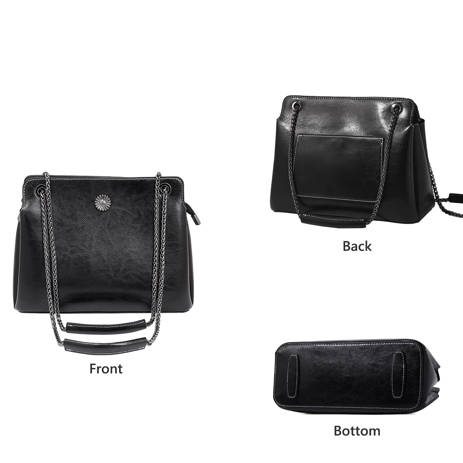FOXLOVER Leather Shoulder Bags for Women, Medium Ladies Designer Chain Crossbody Bag Multiple Compartments Tote Handbags