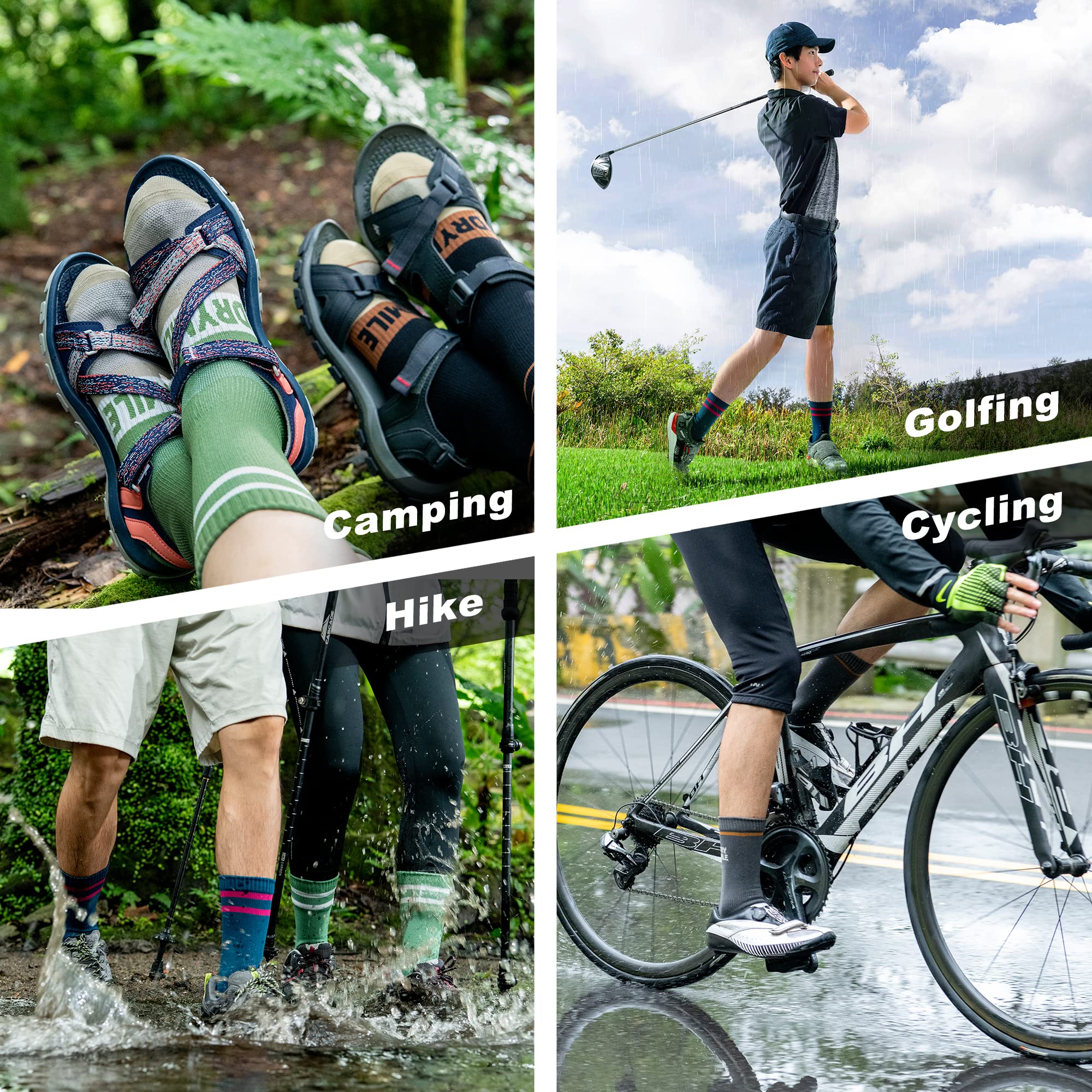 DRYMILE Slim Waterproof Socks, Thin Moisture Wicking Winter Waterproof Socks for Men & Women, Golf, Cycling - Crew (L, Charcoal and Khaki)