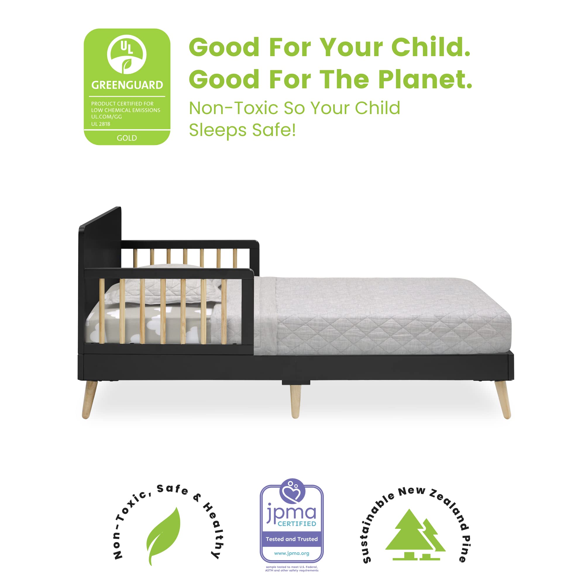 Delta Children Logan Wood Toddler Bed, Greenguard Gold Certified, Mint/Natural