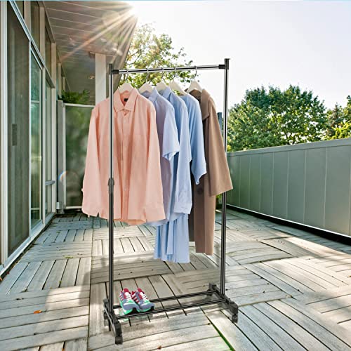 KOCASO Portable Ajustable Height Clothing Rack, Simple Rolling Clothing Rack Standard Rod Portable Small Garment Racks Metal Clothes Organizer with Lockable Wheels for Home Bedroom Balcony,Kids
