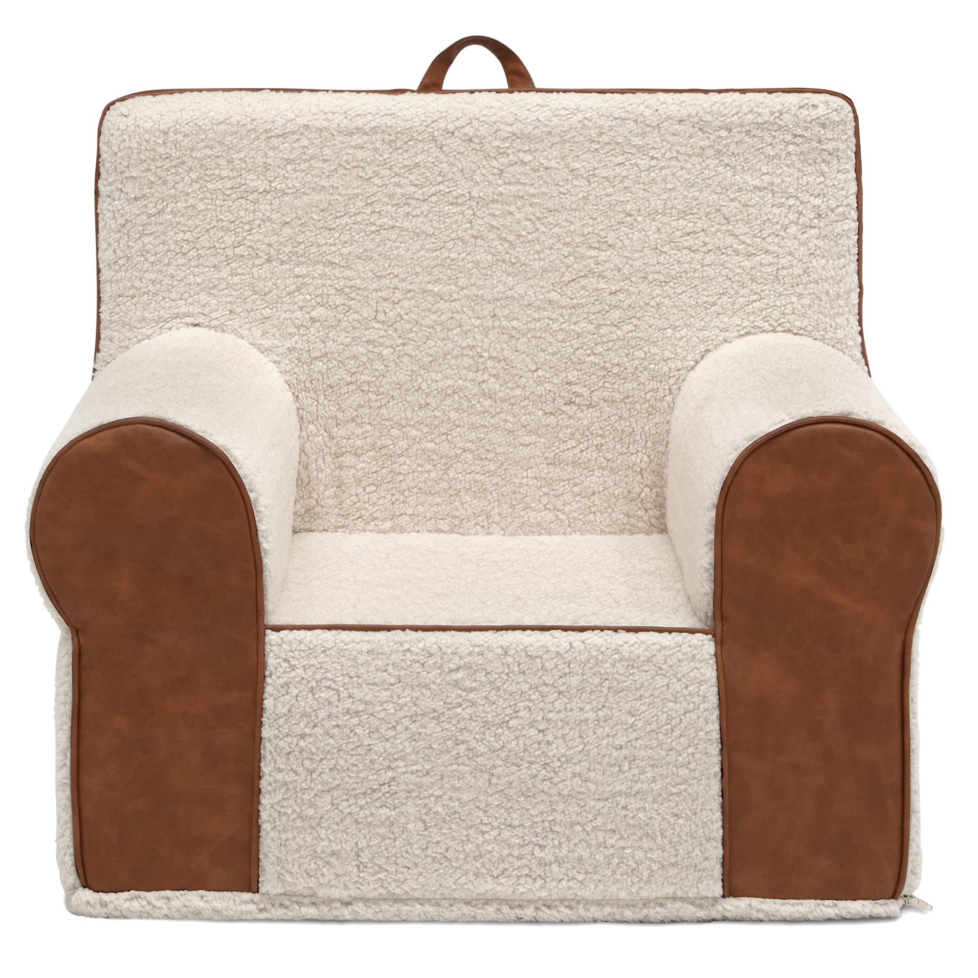 Delta Children Deluxe Cozee Chair, Cream Sherpa/Faux Leather